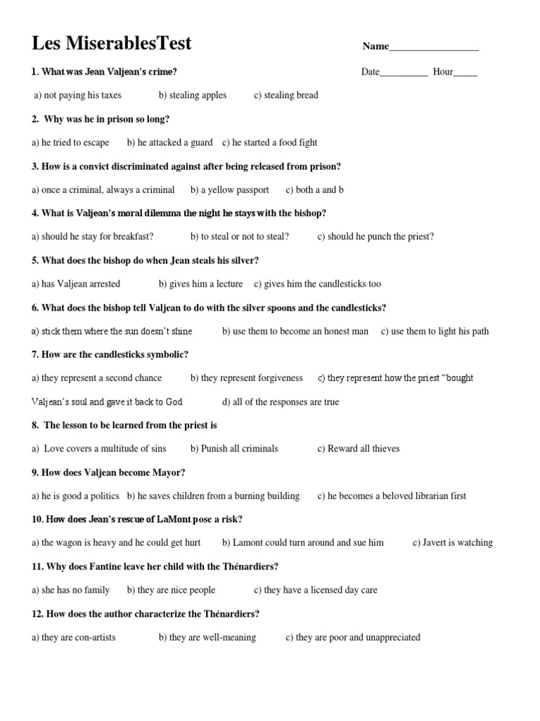 Les Miserables Test 10 | PDF | Cosette | Marius Pontmercy