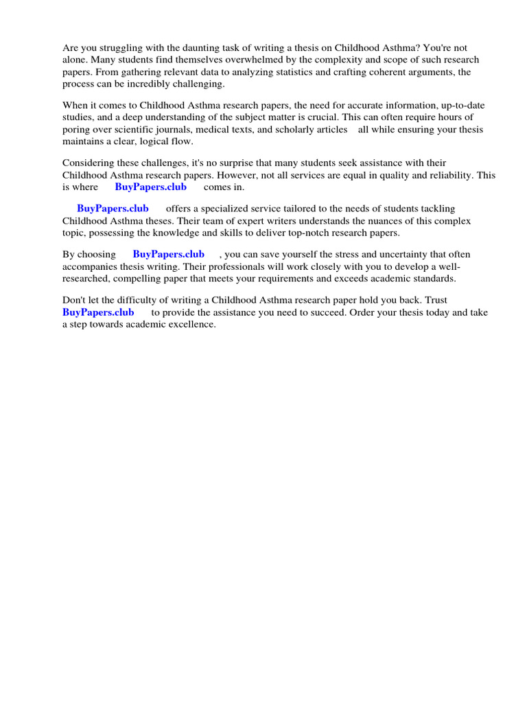 Childhood Asthma Research Paper Example | PDF