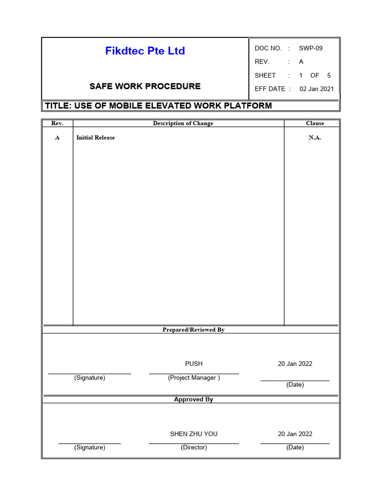 09) SWP-09 Mobile Elevated Work Plarform | PDF | Personal Protective ...