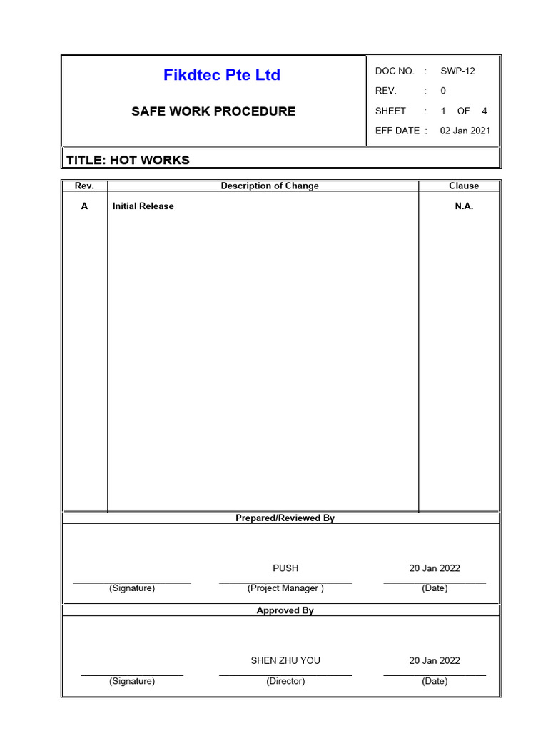 12) SWP-12 Hot Works | PDF