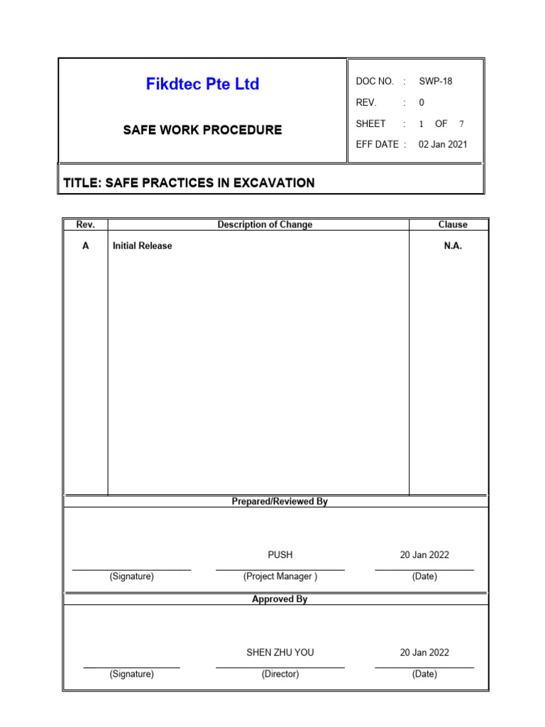 18) SWP-18 Safe Practices in Excavation | PDF