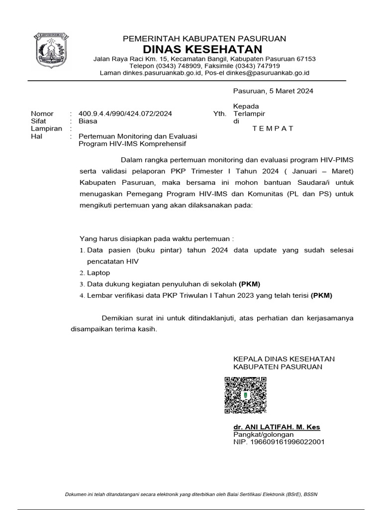 Monev Program HIV-IMS Pasuruan 2024 | PDF