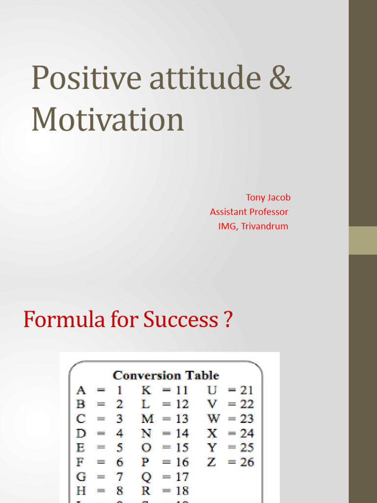 Positive Attitude and Self-Motivation Guide | PDF | Motivation ...