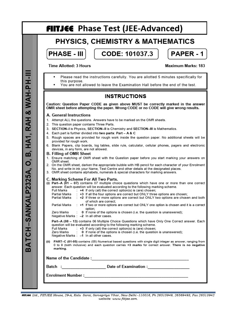 Phase 3 Fiitjee Paper 1 PDF Gases Waves