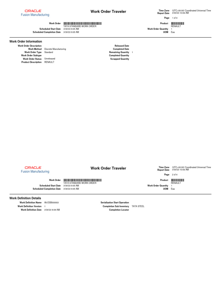 Work Order Traveler - Tata Standard Work Order | PDF | Computer ...