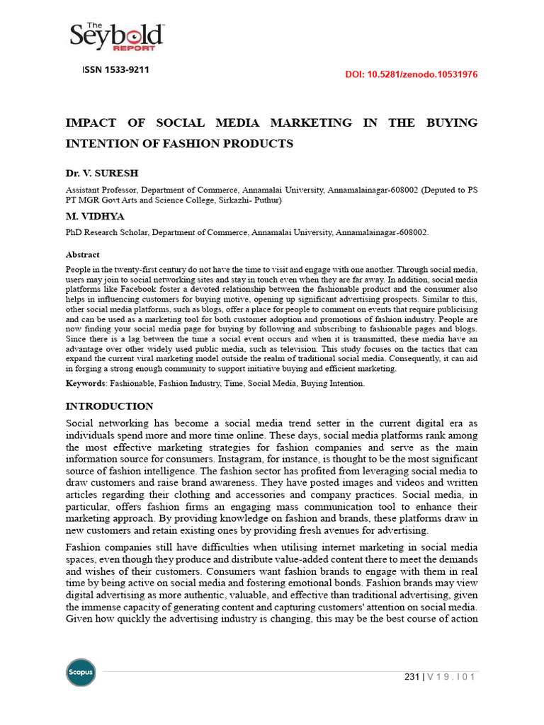 IMPACT OF SOCIAL MEDIA MARKETING IN THE BUYING INTENTION OF FASHION PRODUCTS | PDF | Popular ...