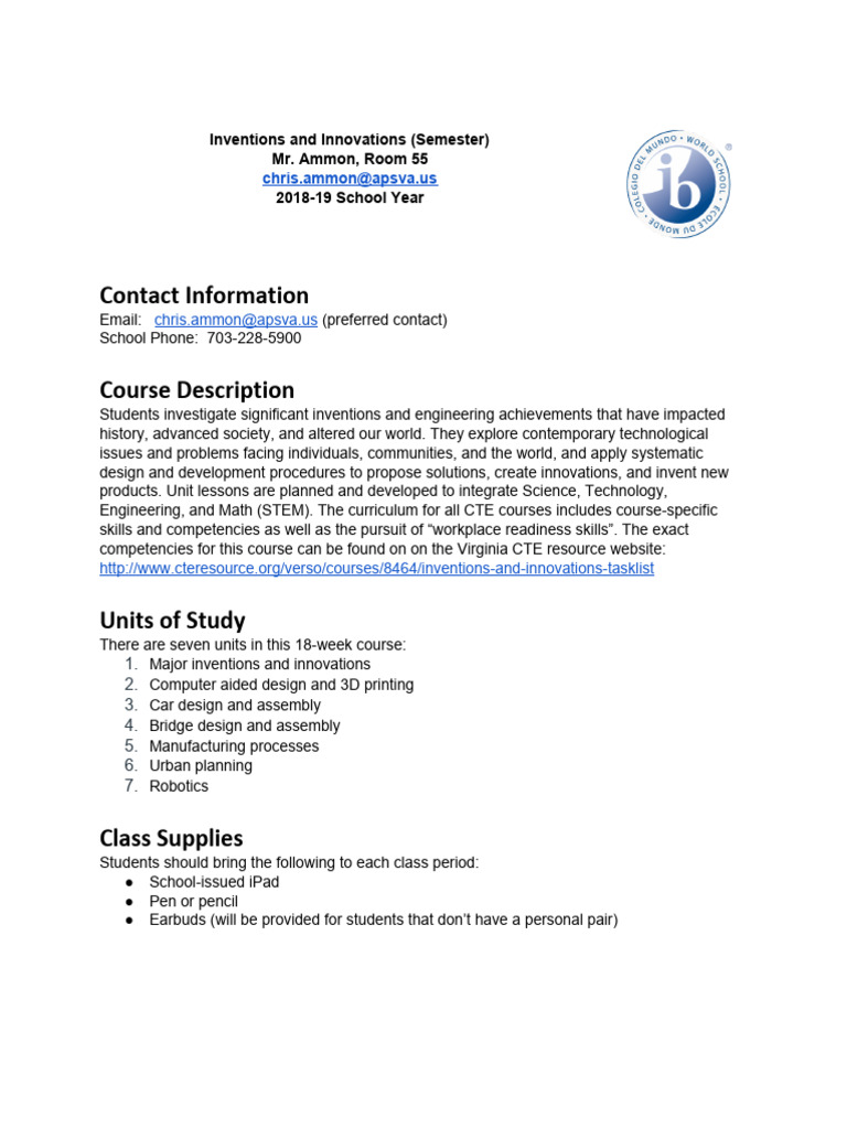 Inventions and Innovations Syllabus | PDF | Learning | Behavior Modification