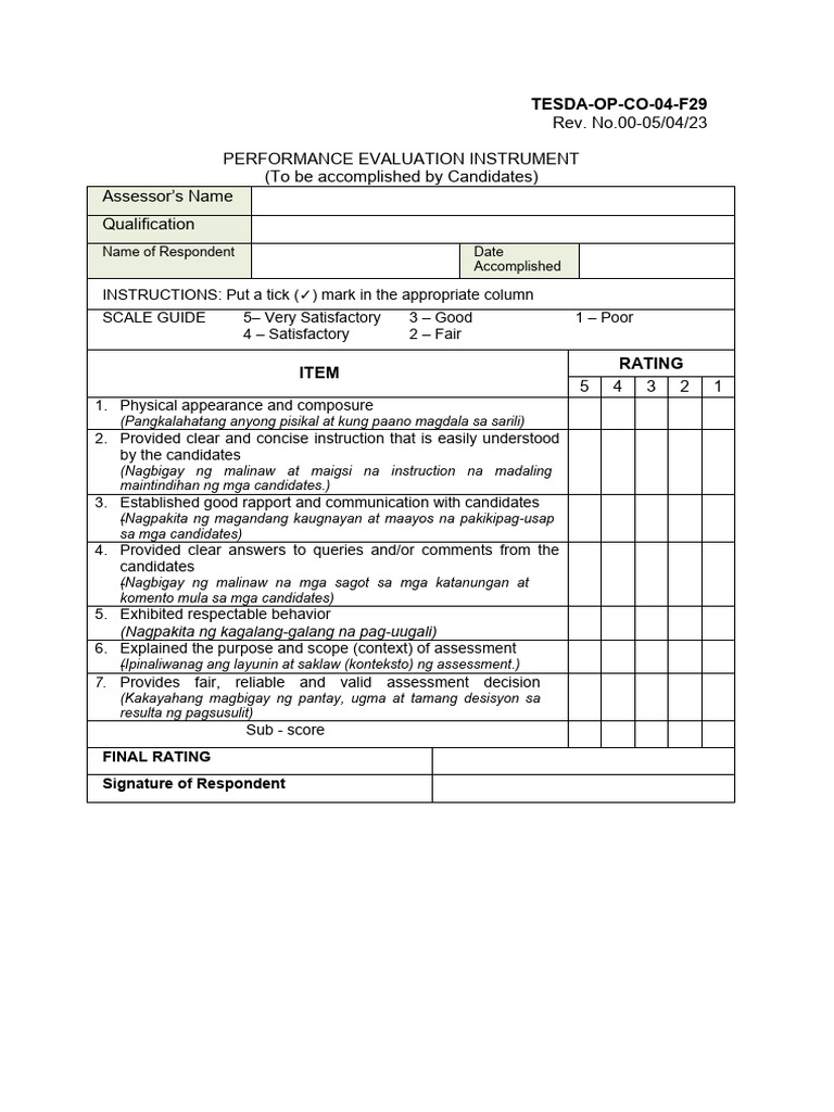 New Performance Evaluation Instrument Proceedings For Assessor | PDF