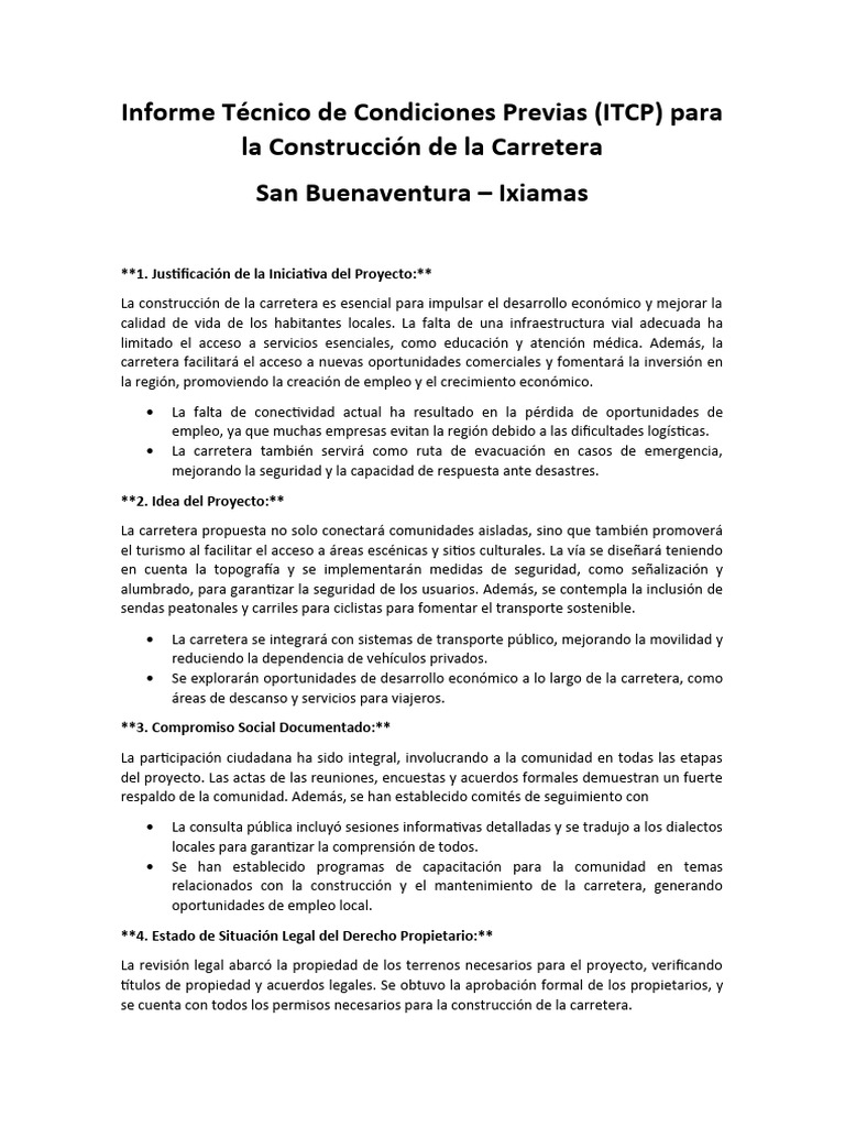 Informe Técnico de Condiciones Previas | PDF | La carretera ...