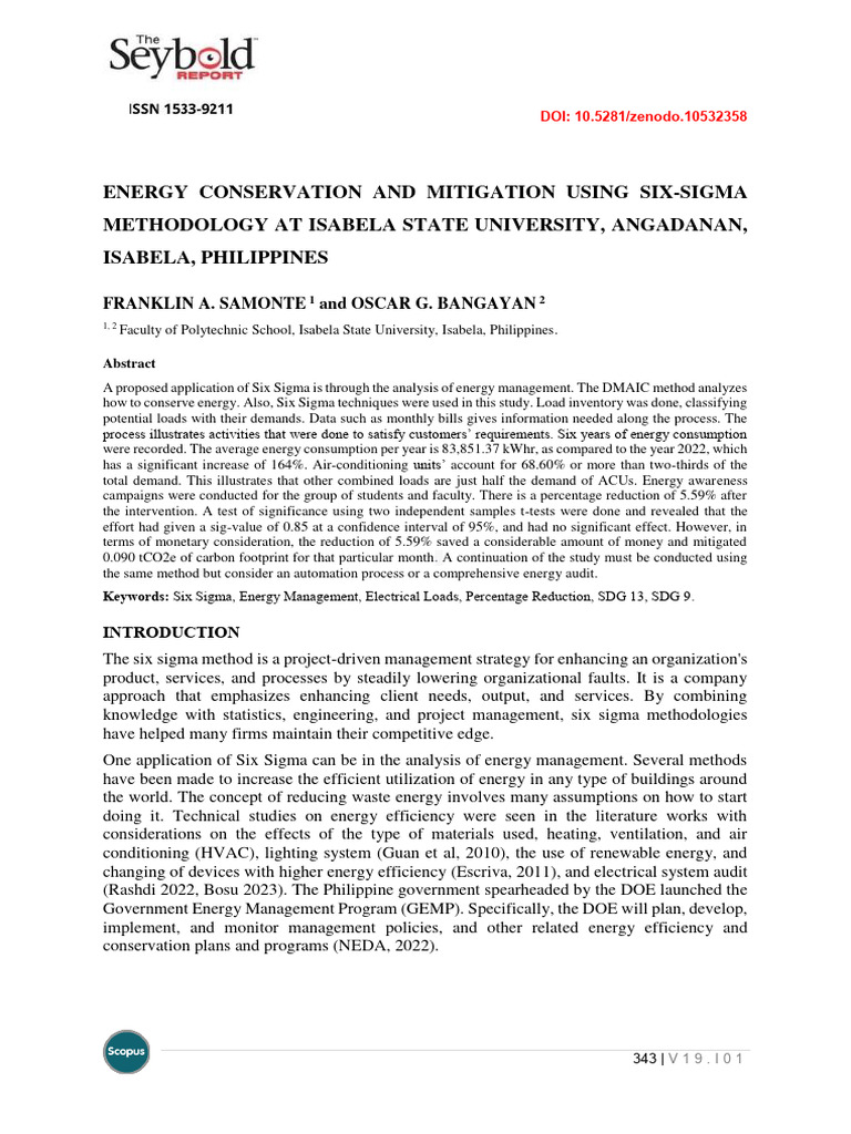 Energy Conservation and Mitigation Using Six-Sigma Methodology at Isabela State University ...