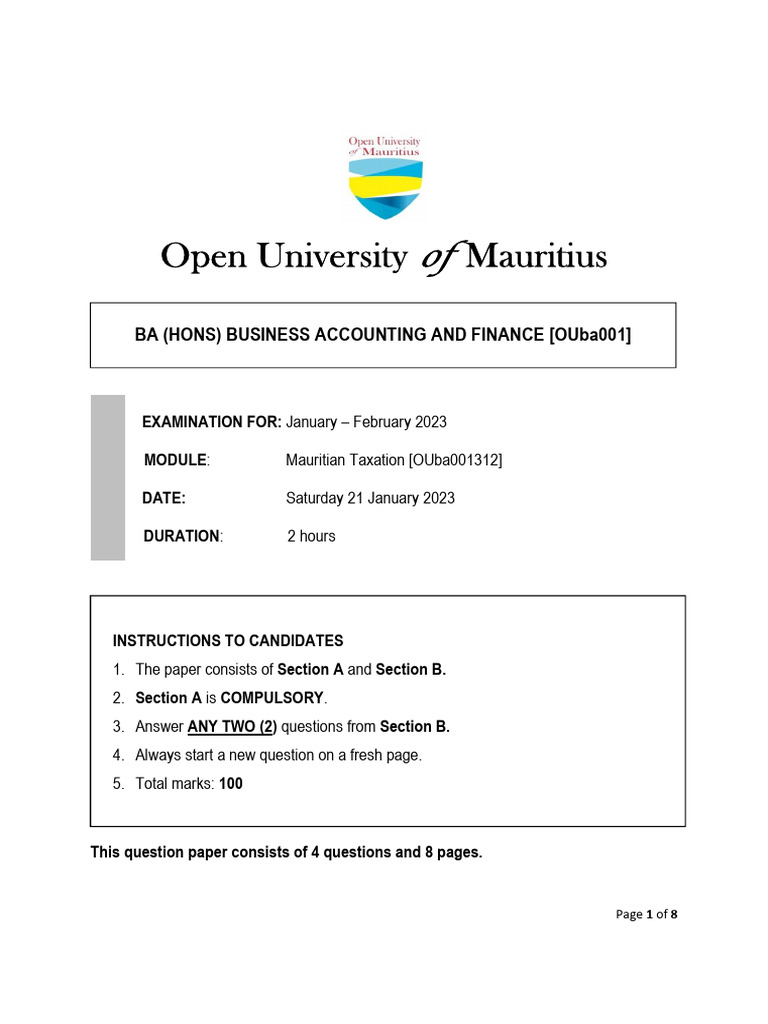 Mauritian Taxation - Ba Acctg and Finance | PDF | Tax Deduction | Expense