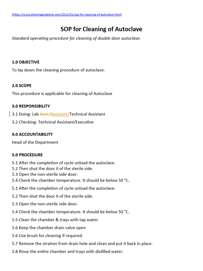 SOP For Cleaning of Autoclave | PDF