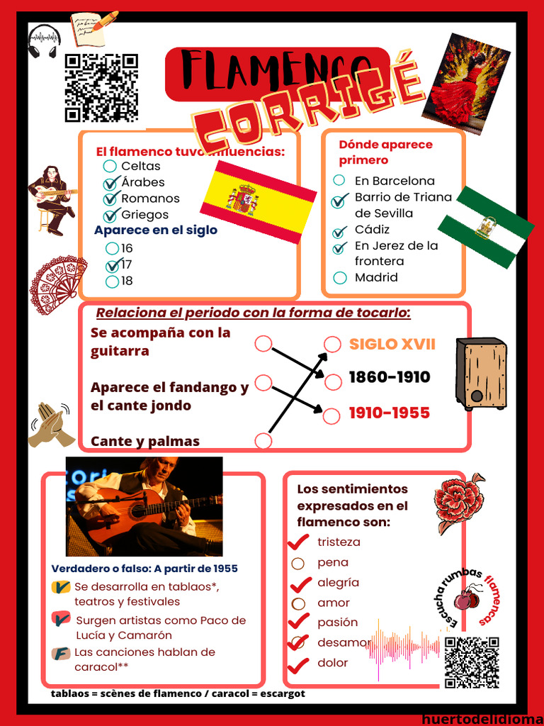 Ficha comprension oral El flamenco corrigé | PDF | Folklore Español ...