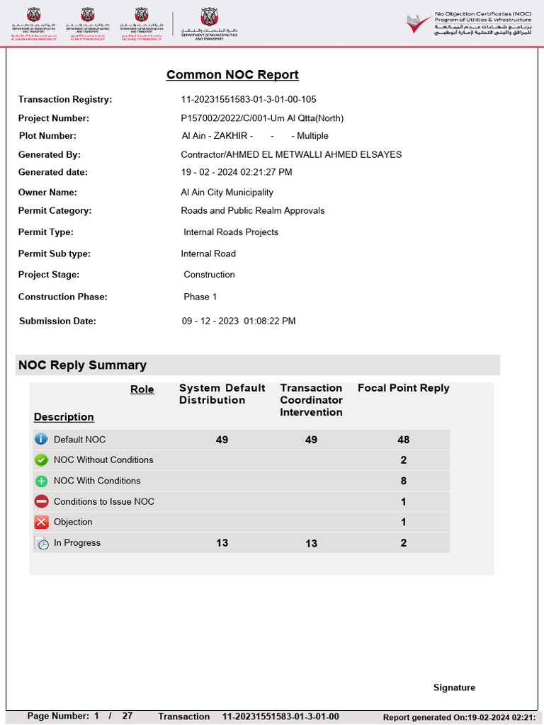 NOC Reply Summary for Al Ain Project | PDF