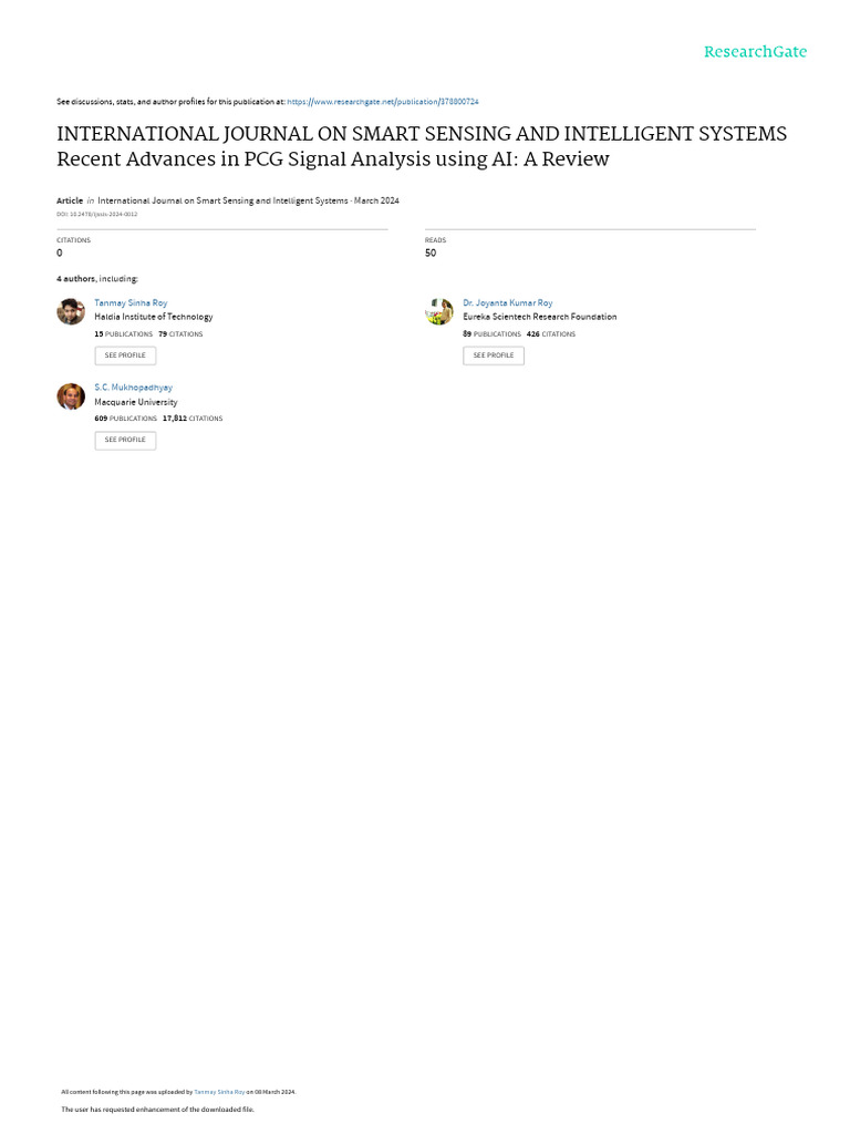 Recent Advances in PCG Signal Analysis Using AI A Review | PDF