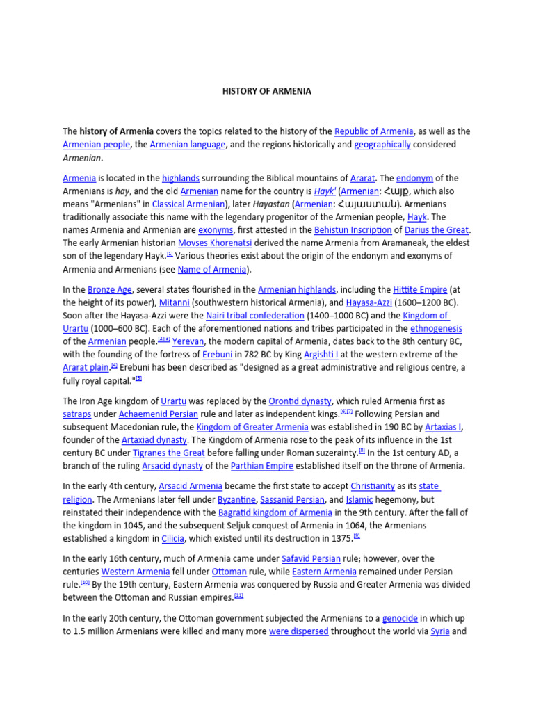 HISTORY OF ARMENIA | PDF | Armenia | Armenian Genocide