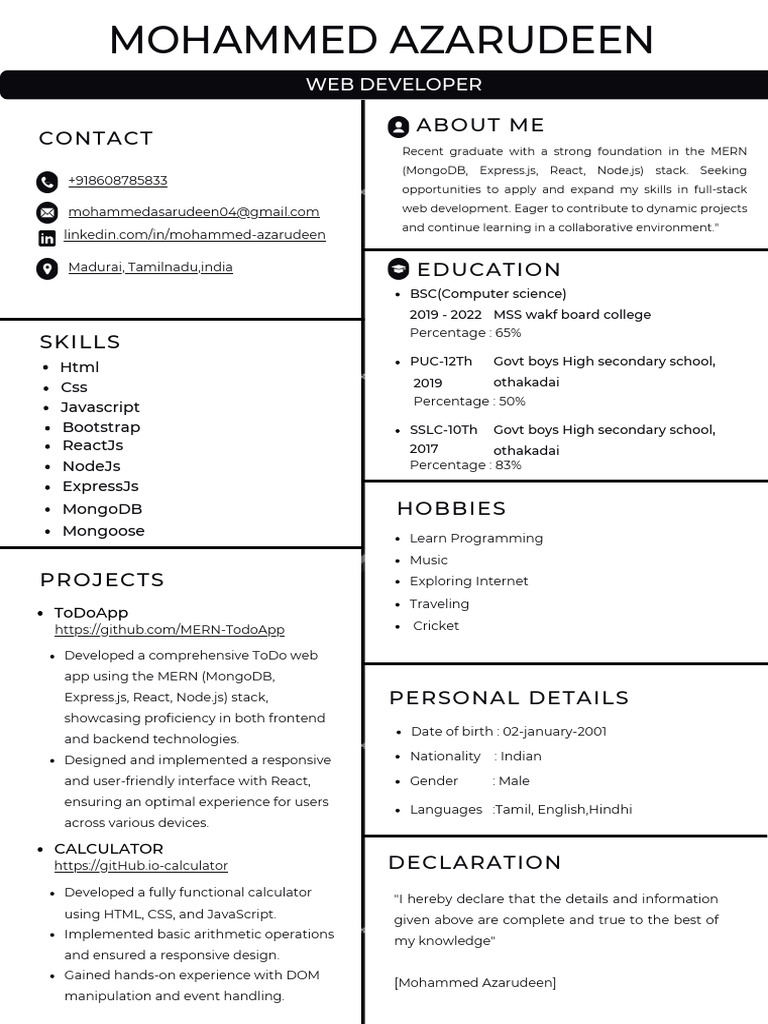Mohammed-Azarudeen-Resume | PDF | Java Script | Hypertext