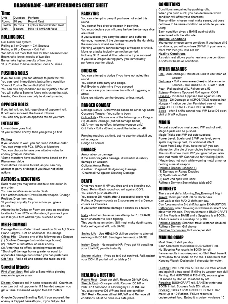 Dragonbane Cheatsheet | PDF | Role Playing Games