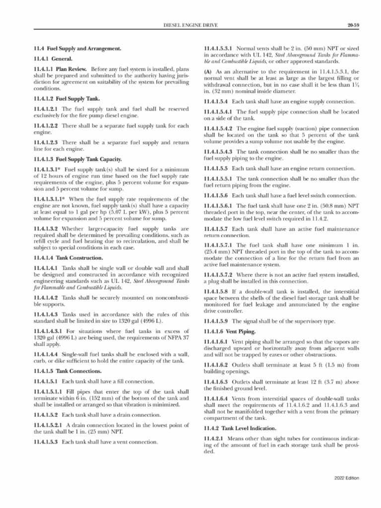 NFPA 20 2022 Fuel Supply Tank Capacity | PDF