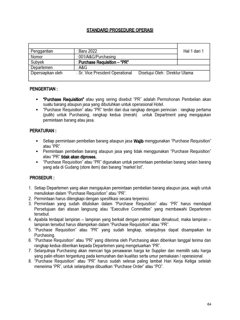 SOP-1 Purchase Requisition | PDF | Bisnis