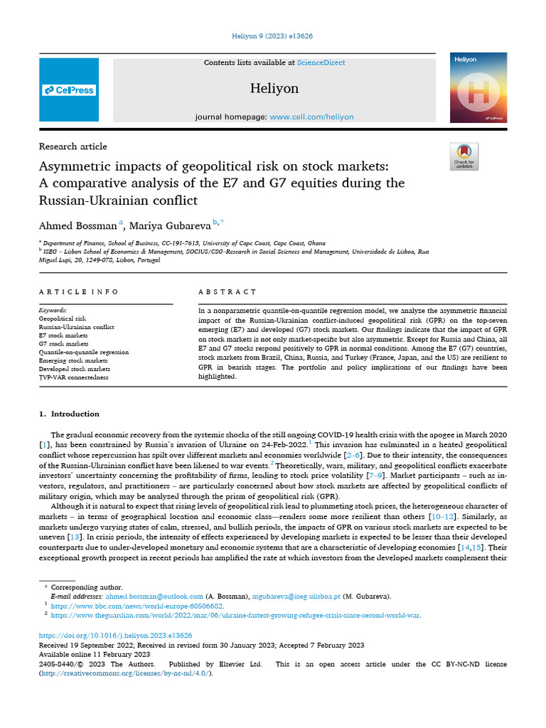 Asymmetric Impacts of Geopolitical Risk on Stock Markets | PDF | Linear ...