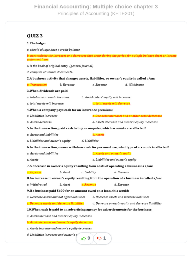 Financial Accounting MCQs Chap 3 | PDF | Debits And Credits | Equity ... Financial Accounting MCQs Chap 3 | PDF | Debits And Credits | Equity ...