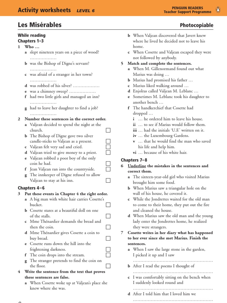 Les Mis Activity Sheet | PDF | Cosette | Marius Pontmercy
