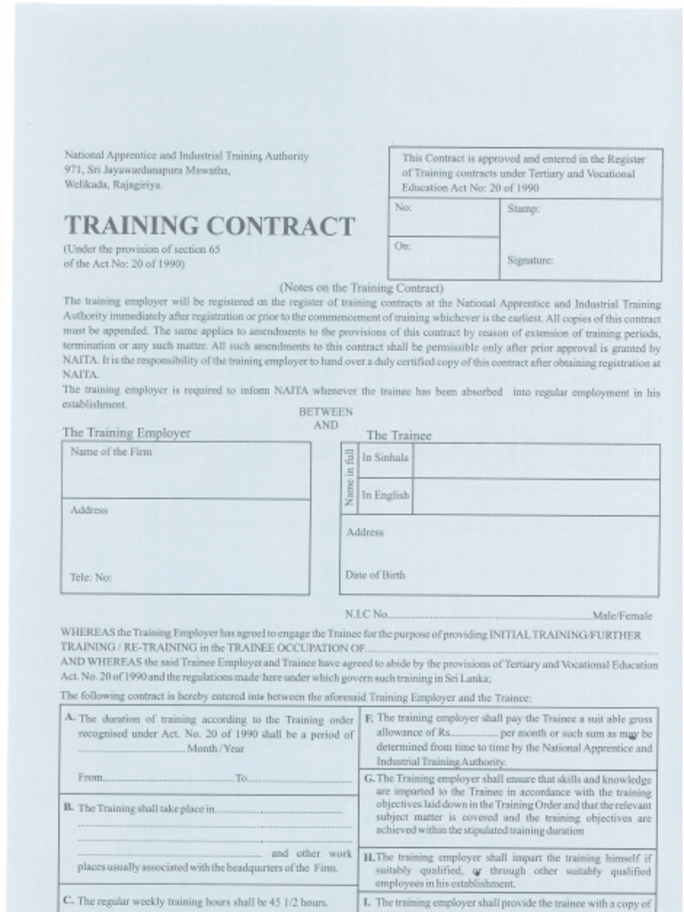 NAITA Industrial Training Contract Form | PDF