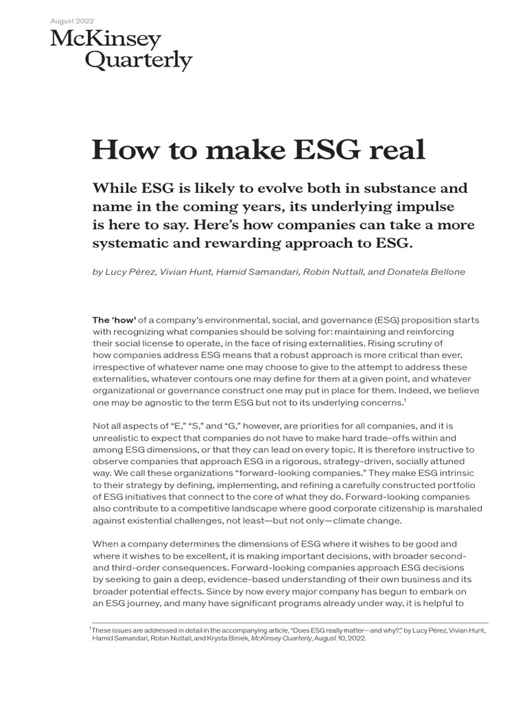 Making ESG Real: A Strategic Approach | PDF | Sustainability ...
