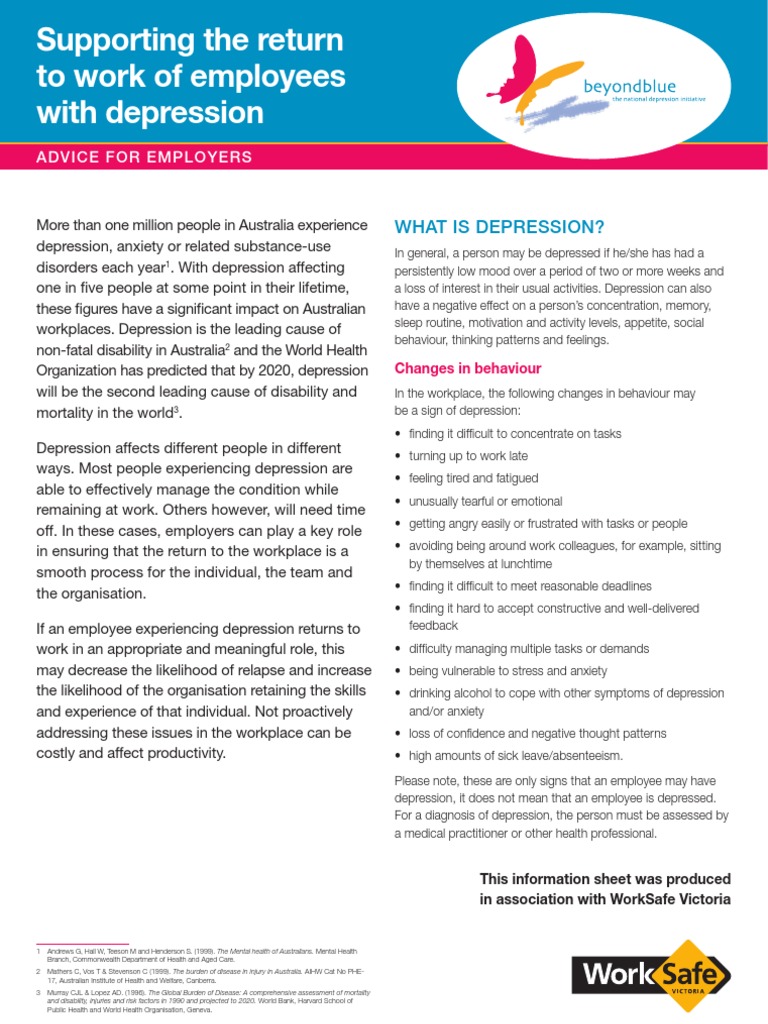 Depression - Supporting The Return To Work of Employees | PDF | Major ...