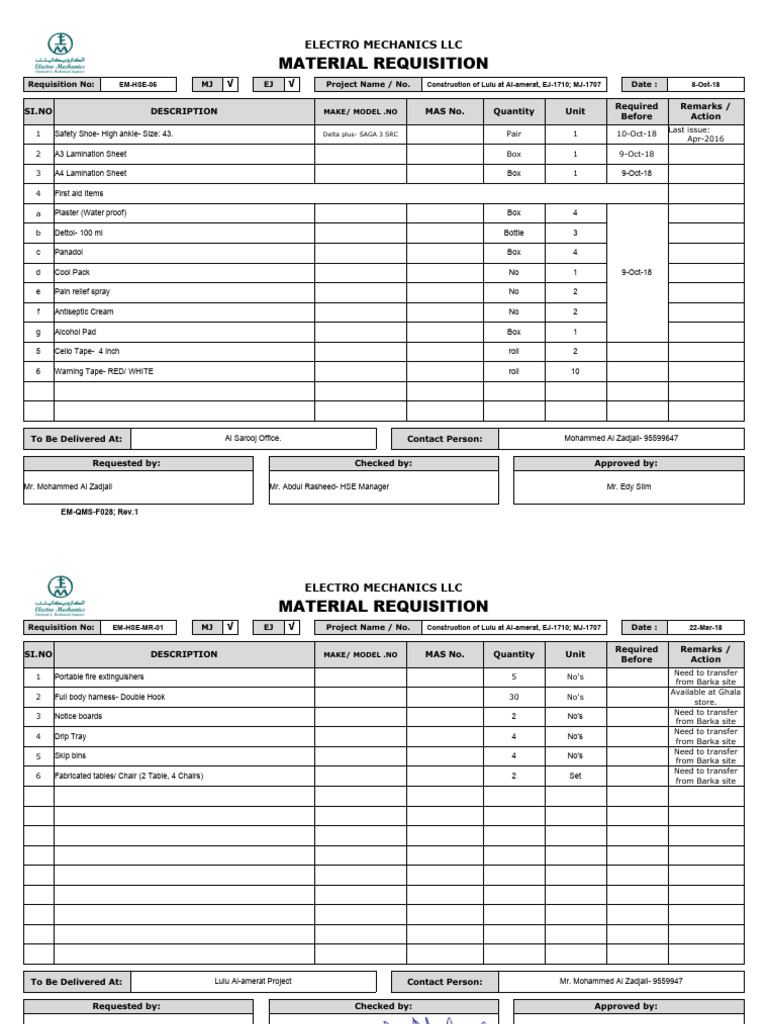 Material Request 7-Oct-18 | PDF