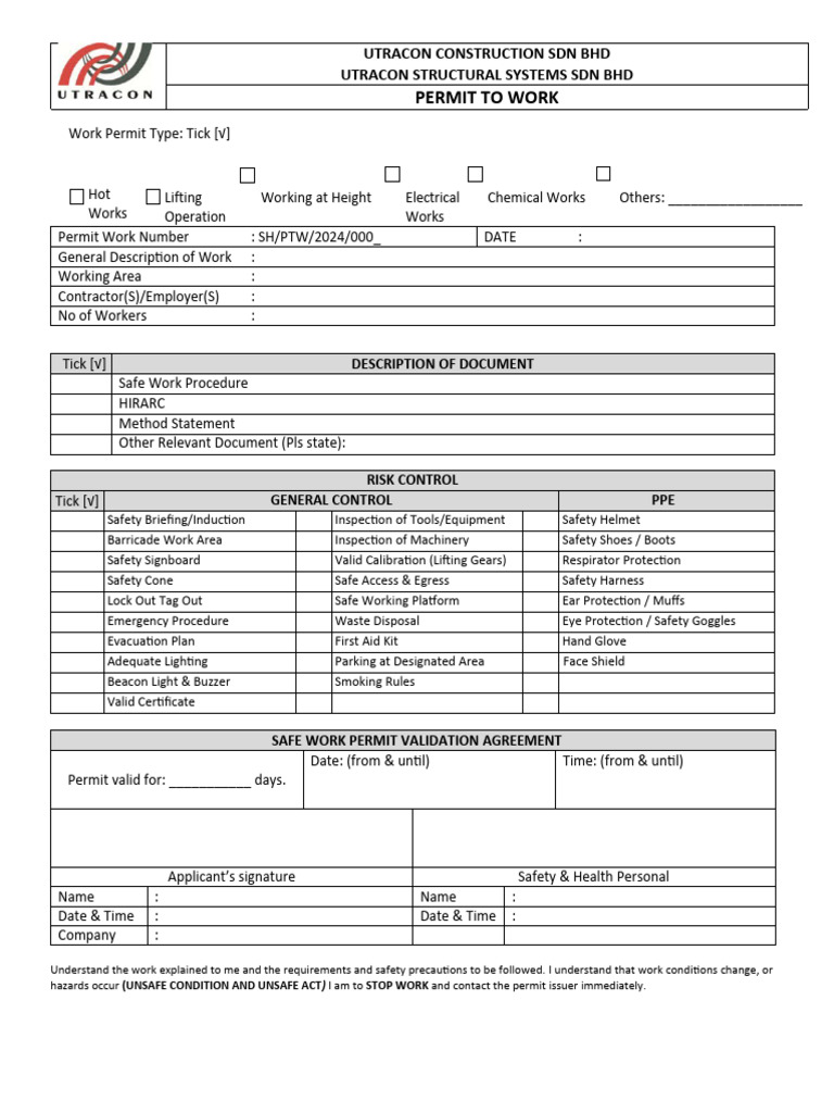 Permit To Work: Utracon Construction SDN BHD Utracon Structural Systems ...