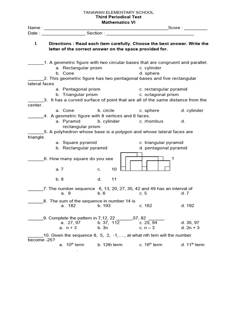 Math Third Periodical Grade 6 | PDF | Shape | Triangle