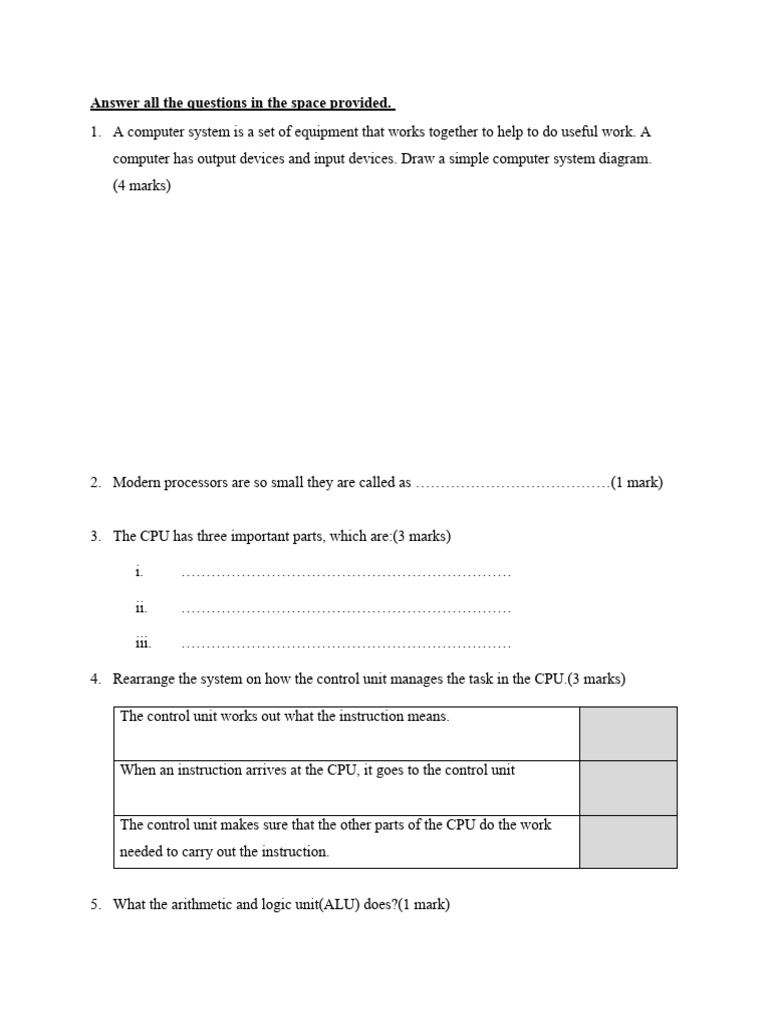 Answer All The Questions in The Space Provided | Download Free PDF | Central Processing Unit ...
