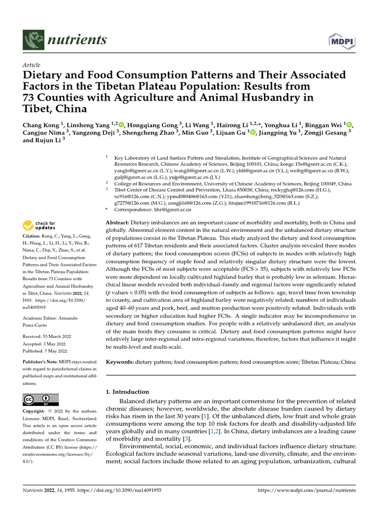 Dietary and Food Consumption Patterns and Their As | PDF | Agriculture ...