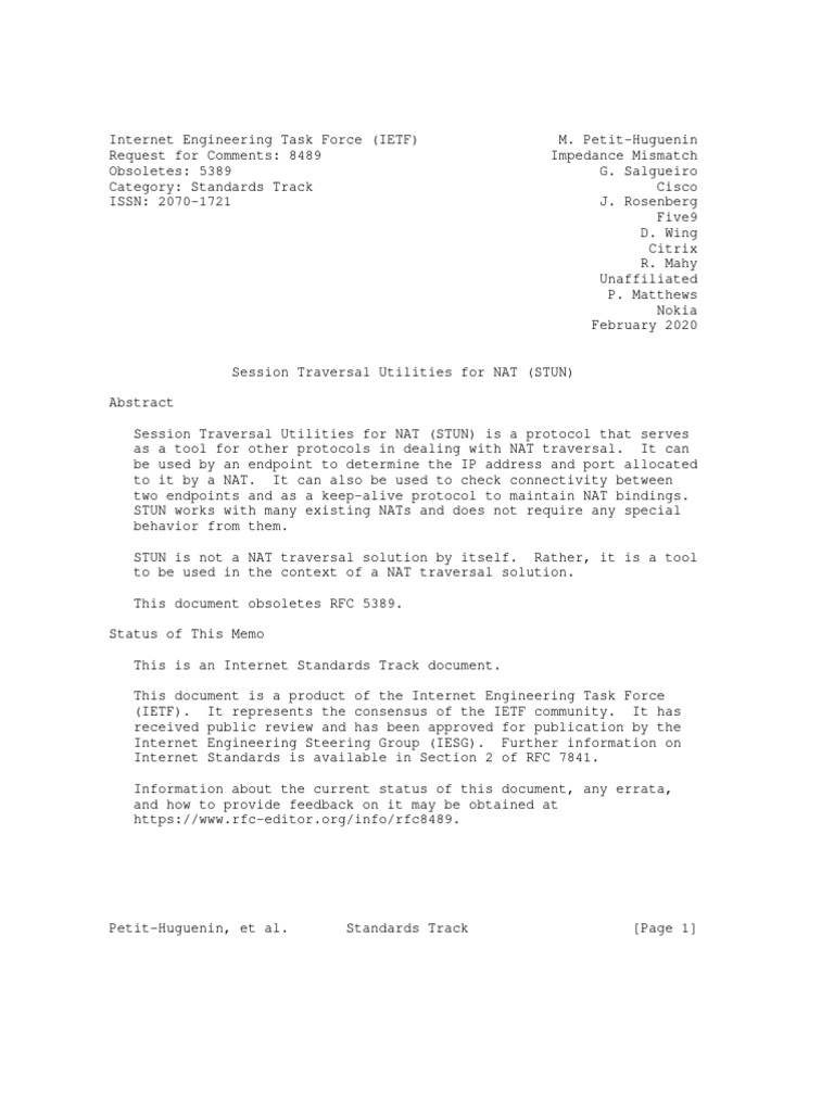 RFC8489 | PDF | Port (Computer Networking) | Transmission Control Protocol