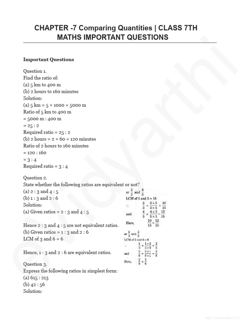 Important Question Class 7 Maths Chapter 7 | PDF | Ratio | Mathematics