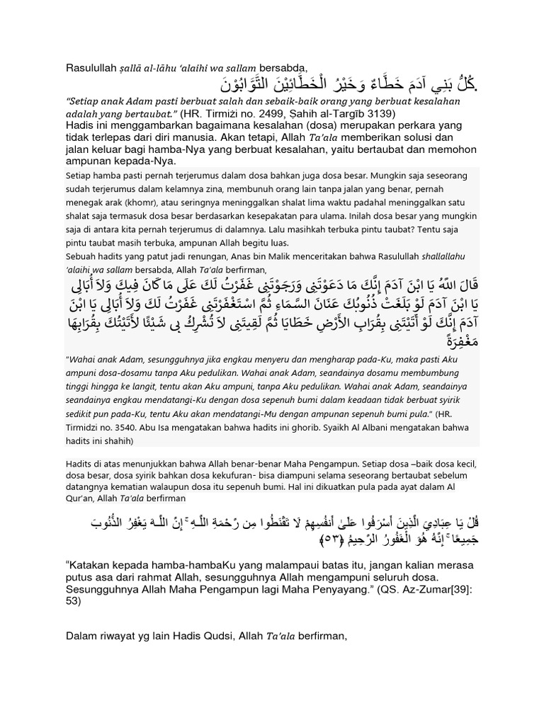 Pintu Taubat Selalu Terbuka | PDF