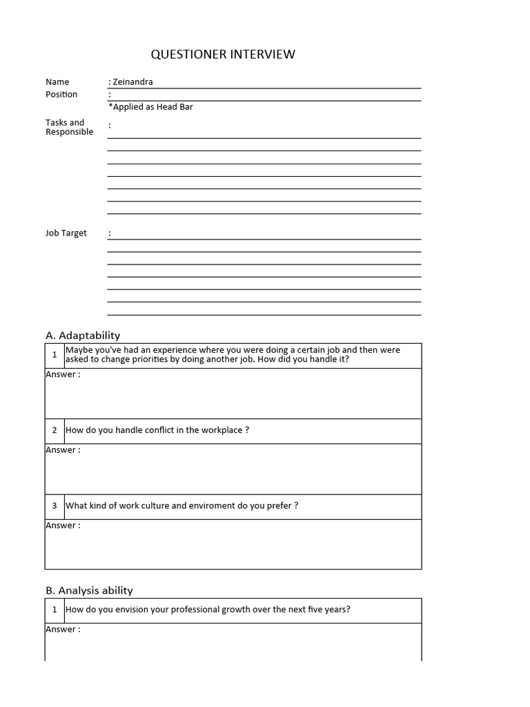 Questioner Interview | PDF | Experience | Social Psychology