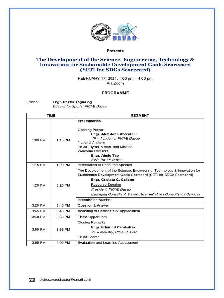 Programme - SETI (Science, Engineering, Technology and Innovation) Scorecard For SDGs ...