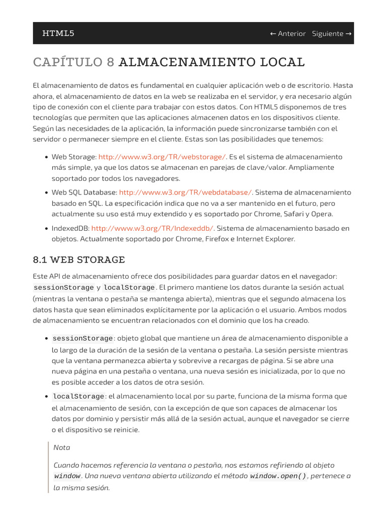 Almacenamiento Local HTML5 | PDF | SQL | Bases de datos