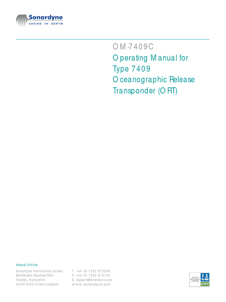 Operating Manual For Type 7409 Oceanographic Release Transponder (ORT ...