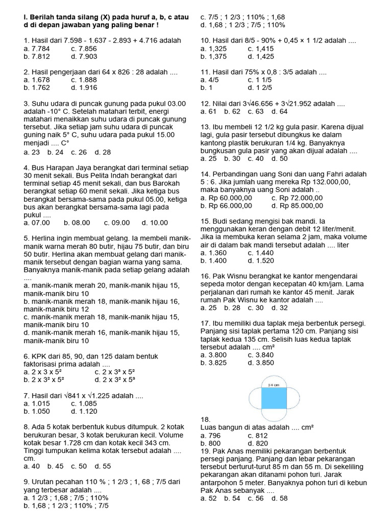 Soal Tryout Matematika Kelas 6 | PDF