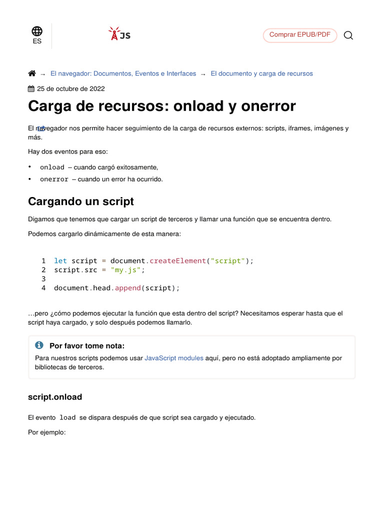 Carga de Recursos Onload y Onerror | PDF | Lenguaje de escritura ...