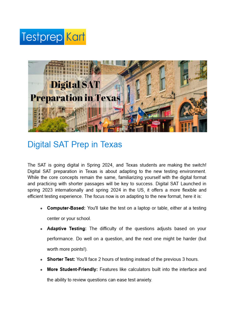Digital SAT Prep Guide for Texas 2024 | PDF | Sat