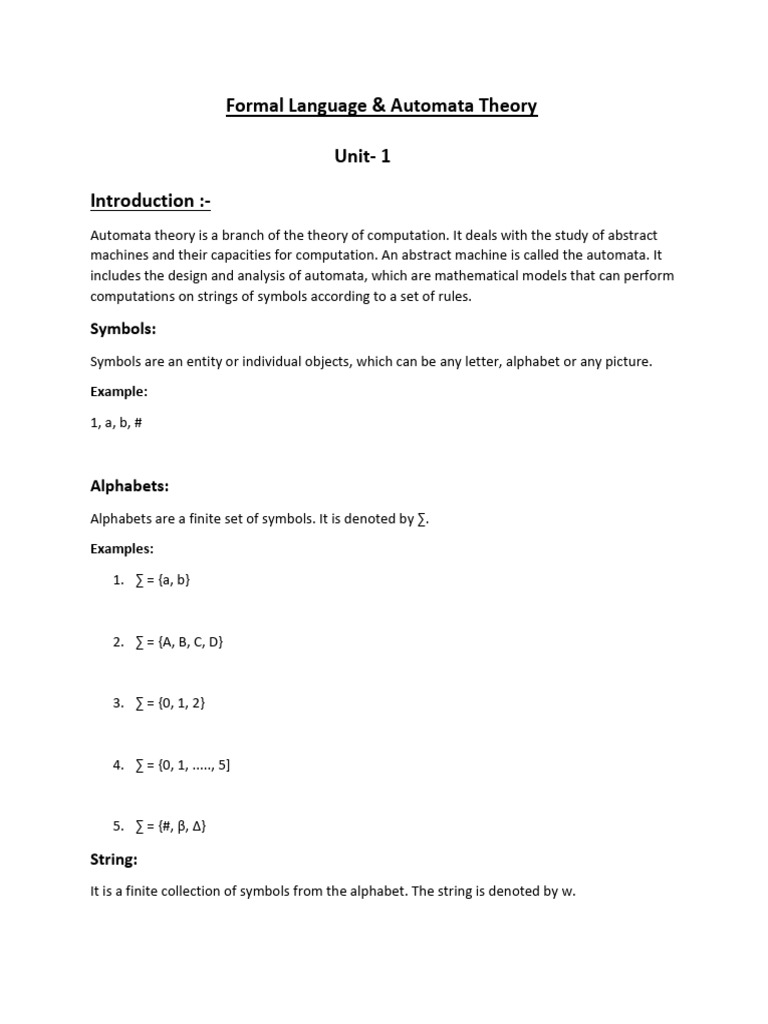 FLAT Unitt-1 | PDF | Formalism (Deductive) | Syntax (Logic)