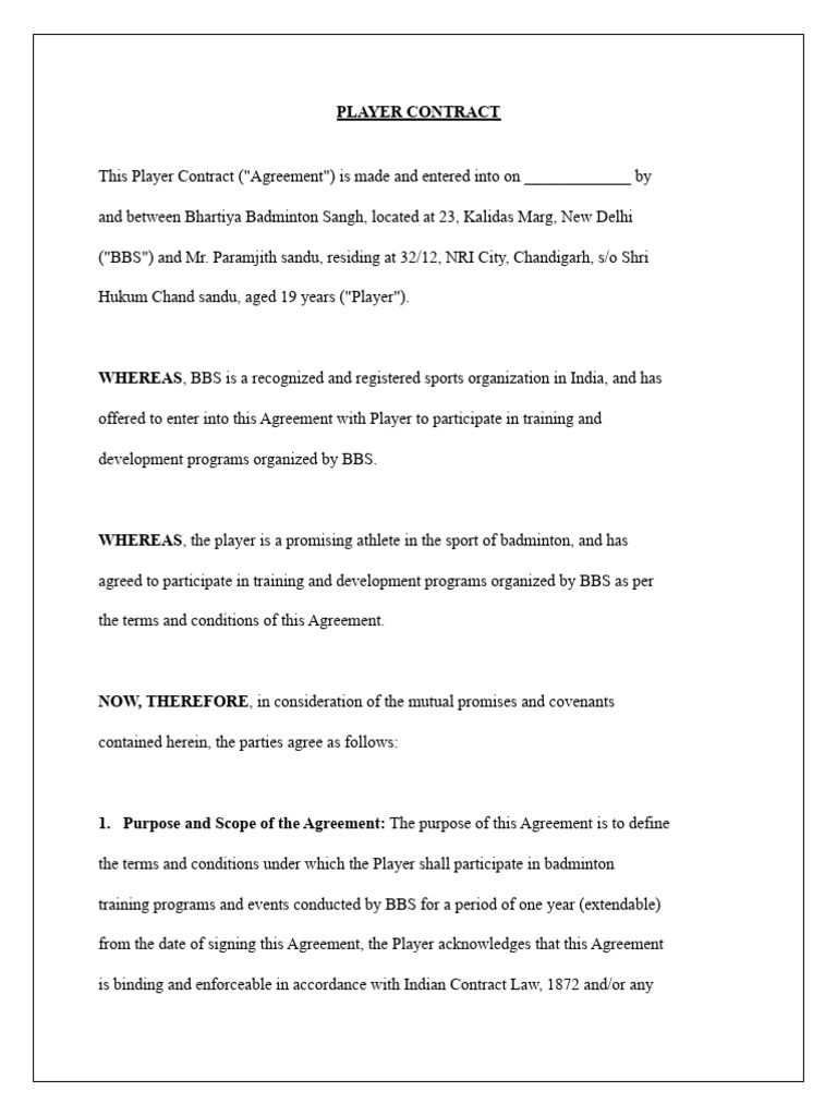 NDVC Player Contract | Download Free PDF | Breach Of Contract | Bankruptcy