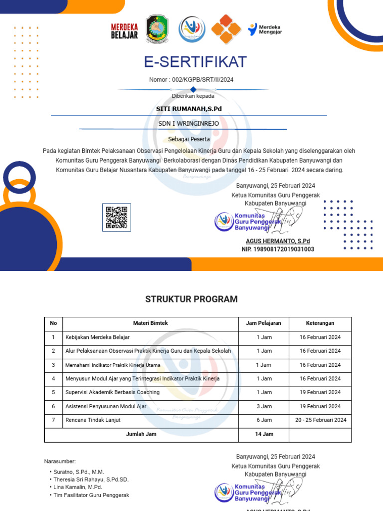 SITI RUMANAH, S.PD SERTIFIKAT BIMTEK PELAKSANAAN OBSERVASI | PDF