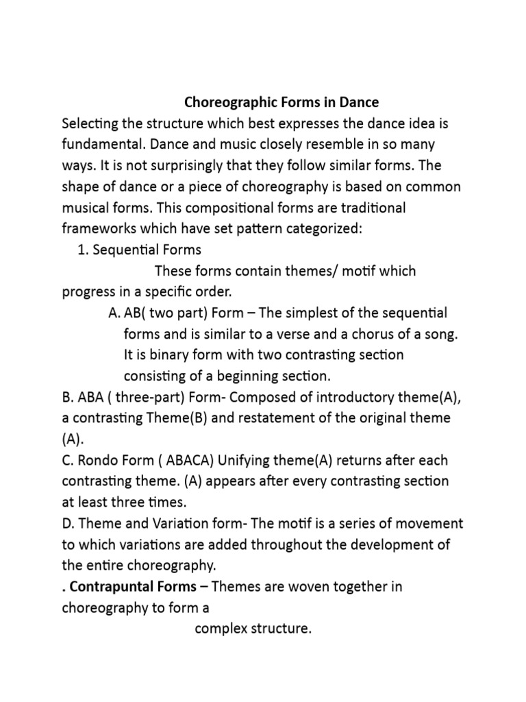 Lecture in PE 12 Choreographic Form | PDF | Dances | Musicology