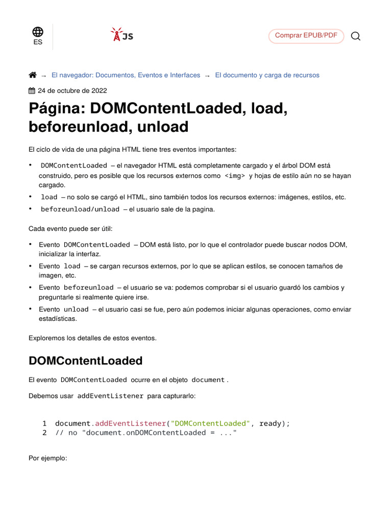 Página DOMContentLoaded, Load, Beforeunload, Unload | PDF | Modelo de objeto de documento ...